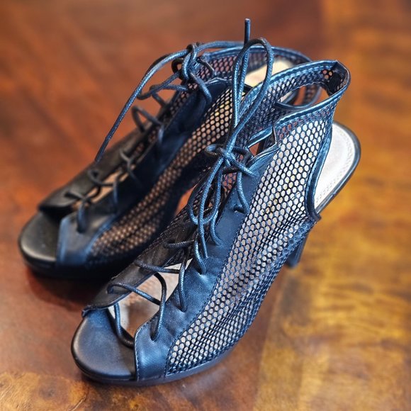Shoes | Black Net Stiletto Lace Up Heel | Poshmark